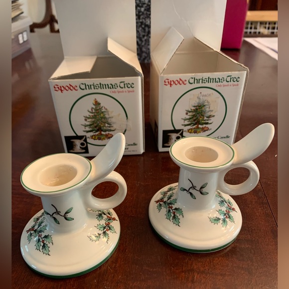 Spode | Holiday | Spode Christmas Tree Low Candle Holders Holly Pattern ...